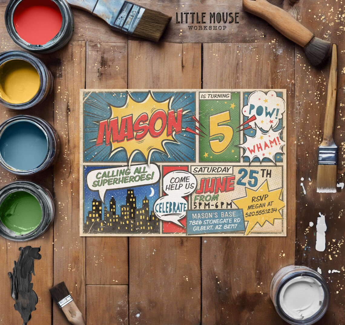 Comic Book Birthday Invitation - Etsy