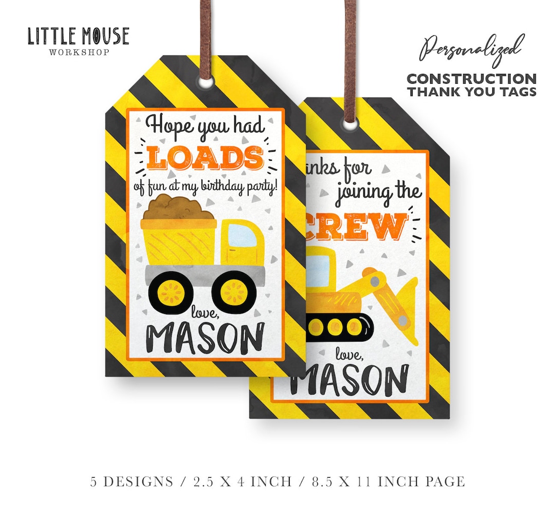 Construction Birthday Thank You Tags - Etsy