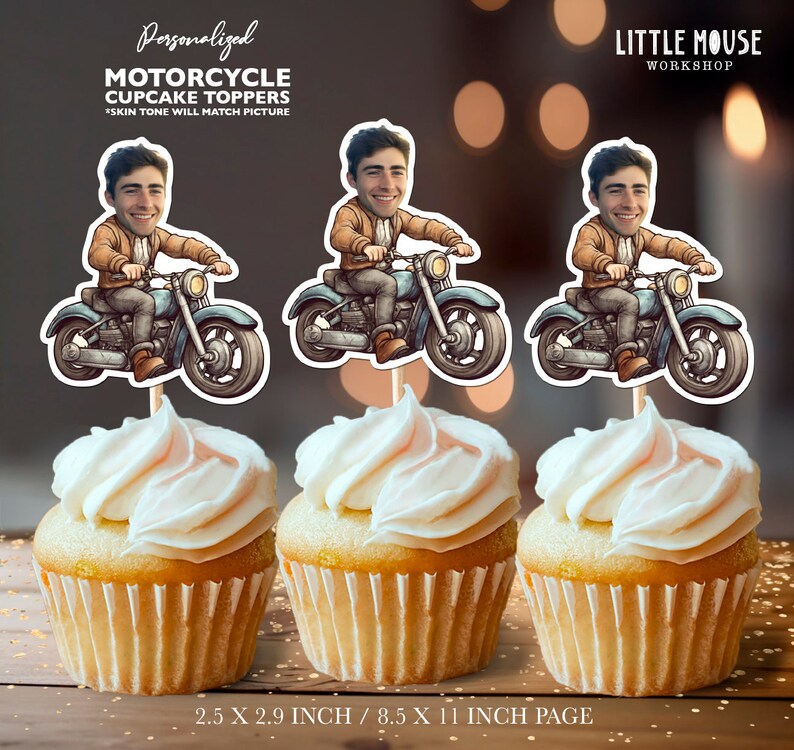 Motorcycle Personalized Face Cupcake Toppers - Etsy