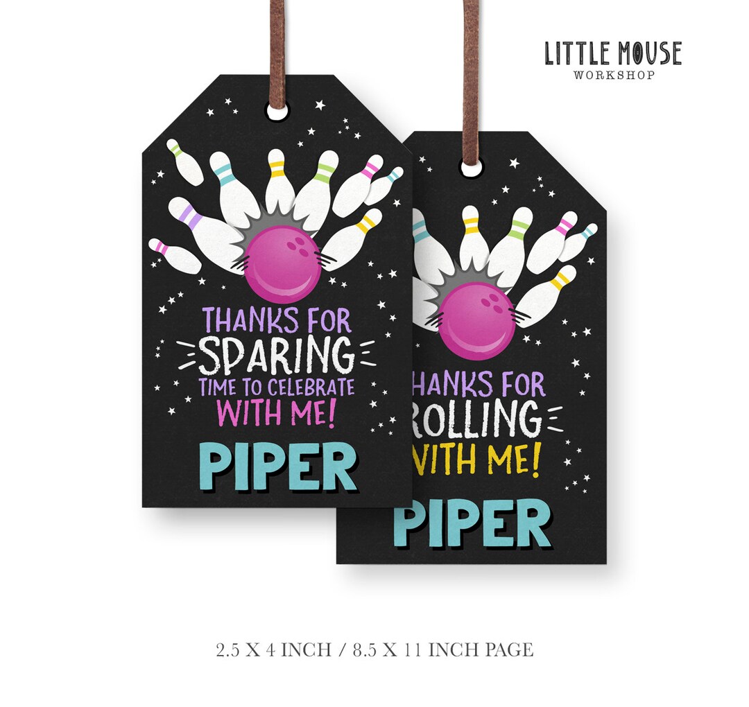 Bowling Birthday Thank You Tags - Etsy