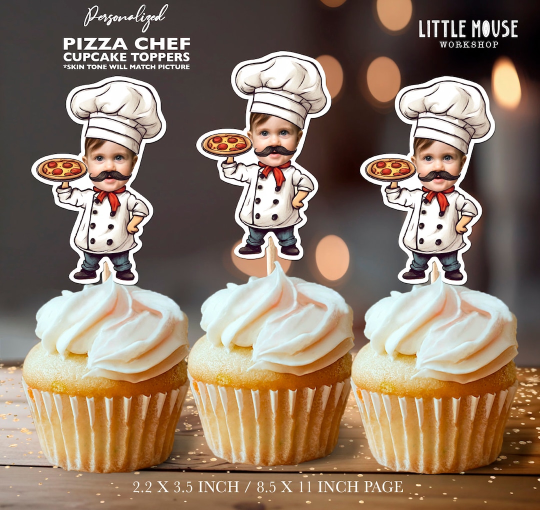 Pizza Chef Pizza Party Personalized Face Cupcake Toppers - Etsy