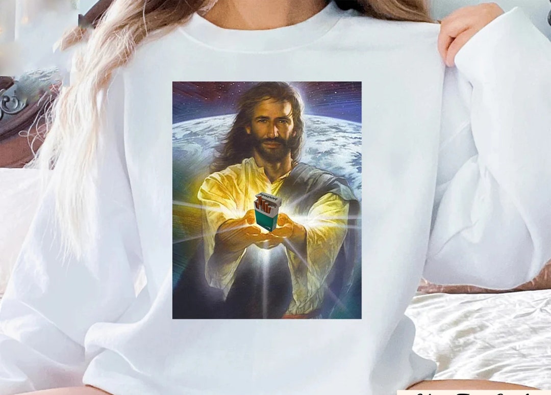 Jesus Holding Cigarettes Newport Funny Meme T-shirt Oddly Specific ...
