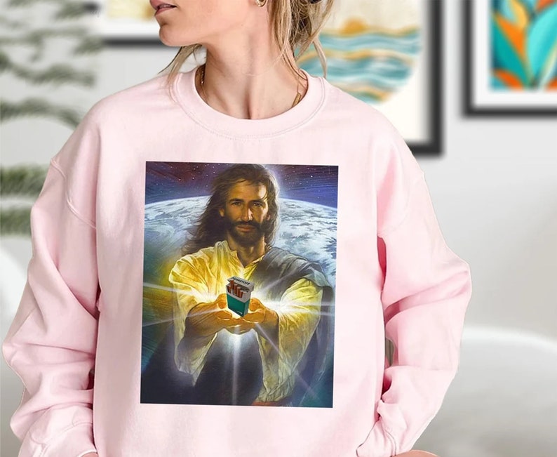 Jesus Holding Cigarettes Newport Funny Meme T-shirt Oddly Specific ...
