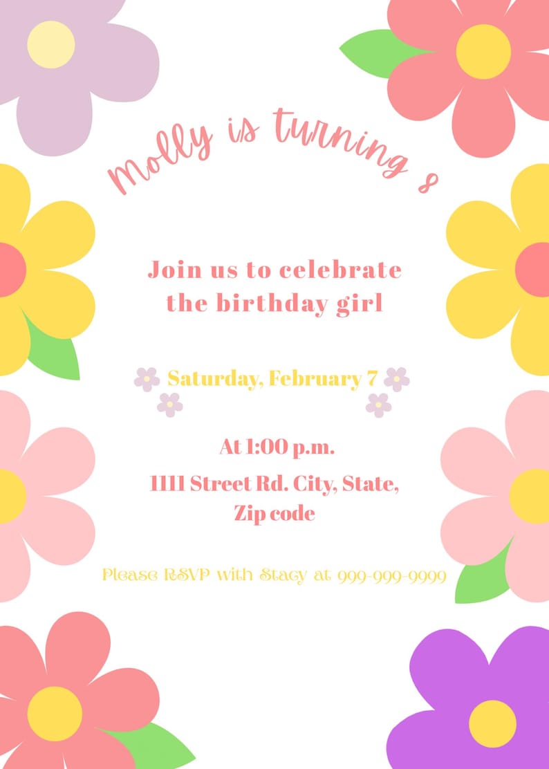 Editable Flower Birthday Invitation | Girls Spring Birthday Party ...