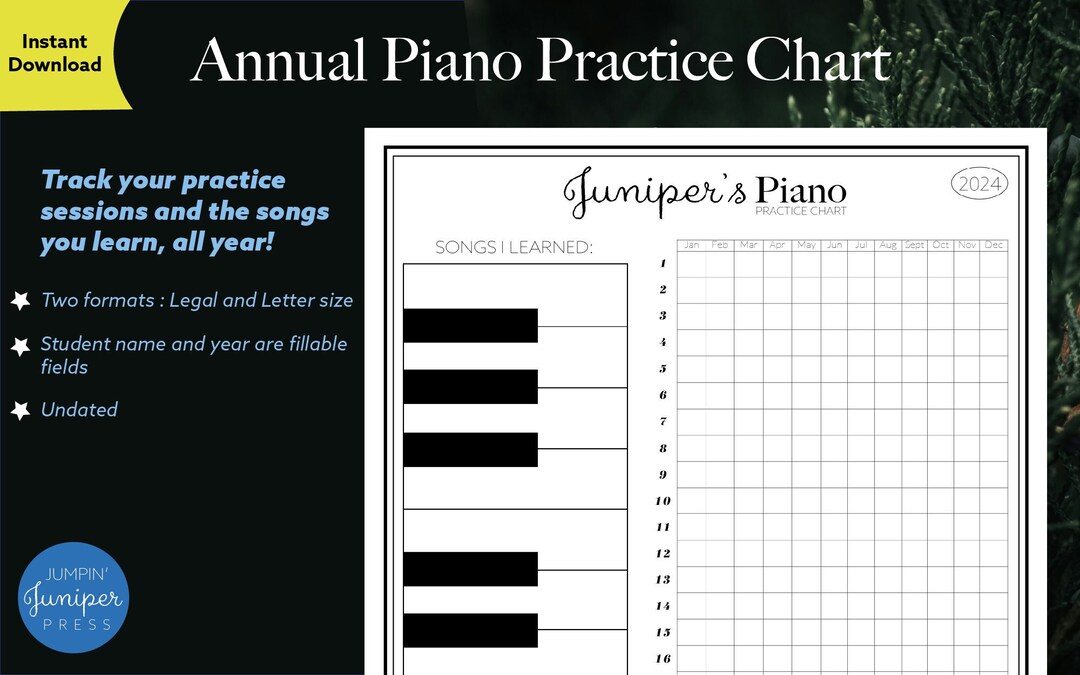 Piano Practice Chart Track Your Practice for the Entire Year Instant ...