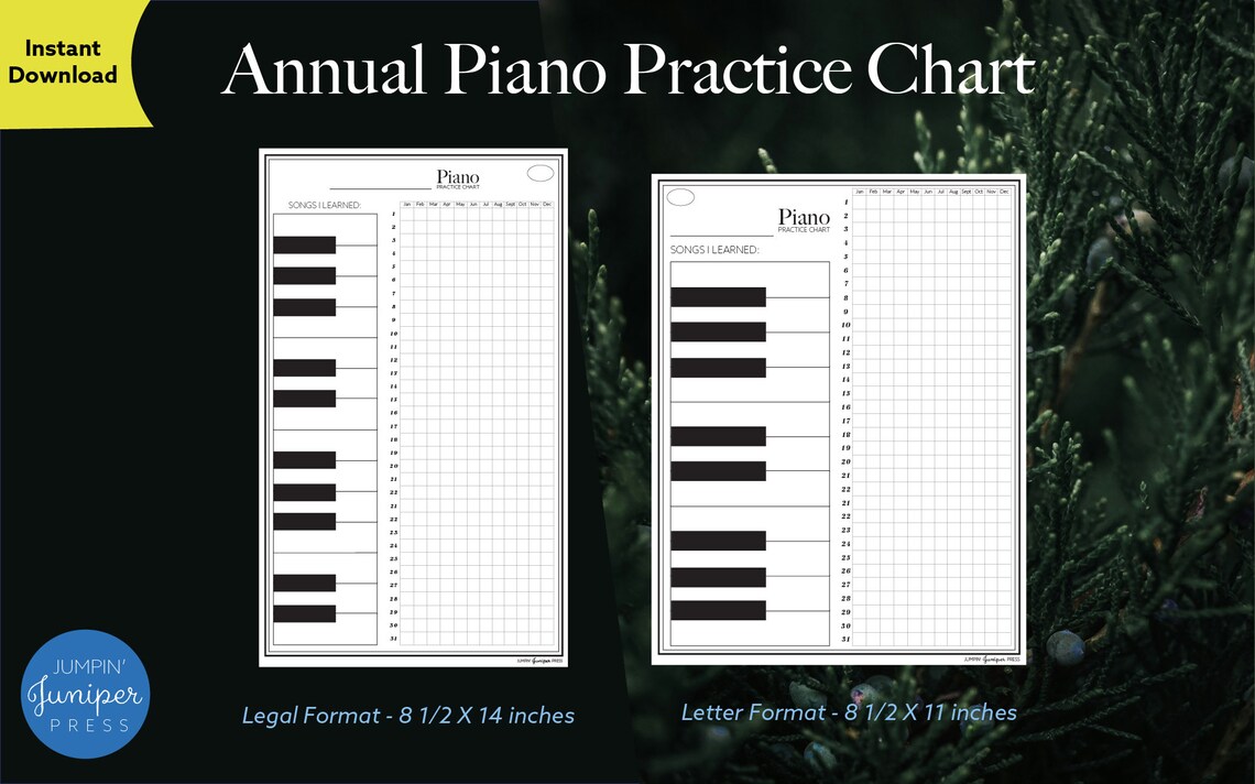 Piano Practice Chart Track Your Practice for the Entire Year Instant ...