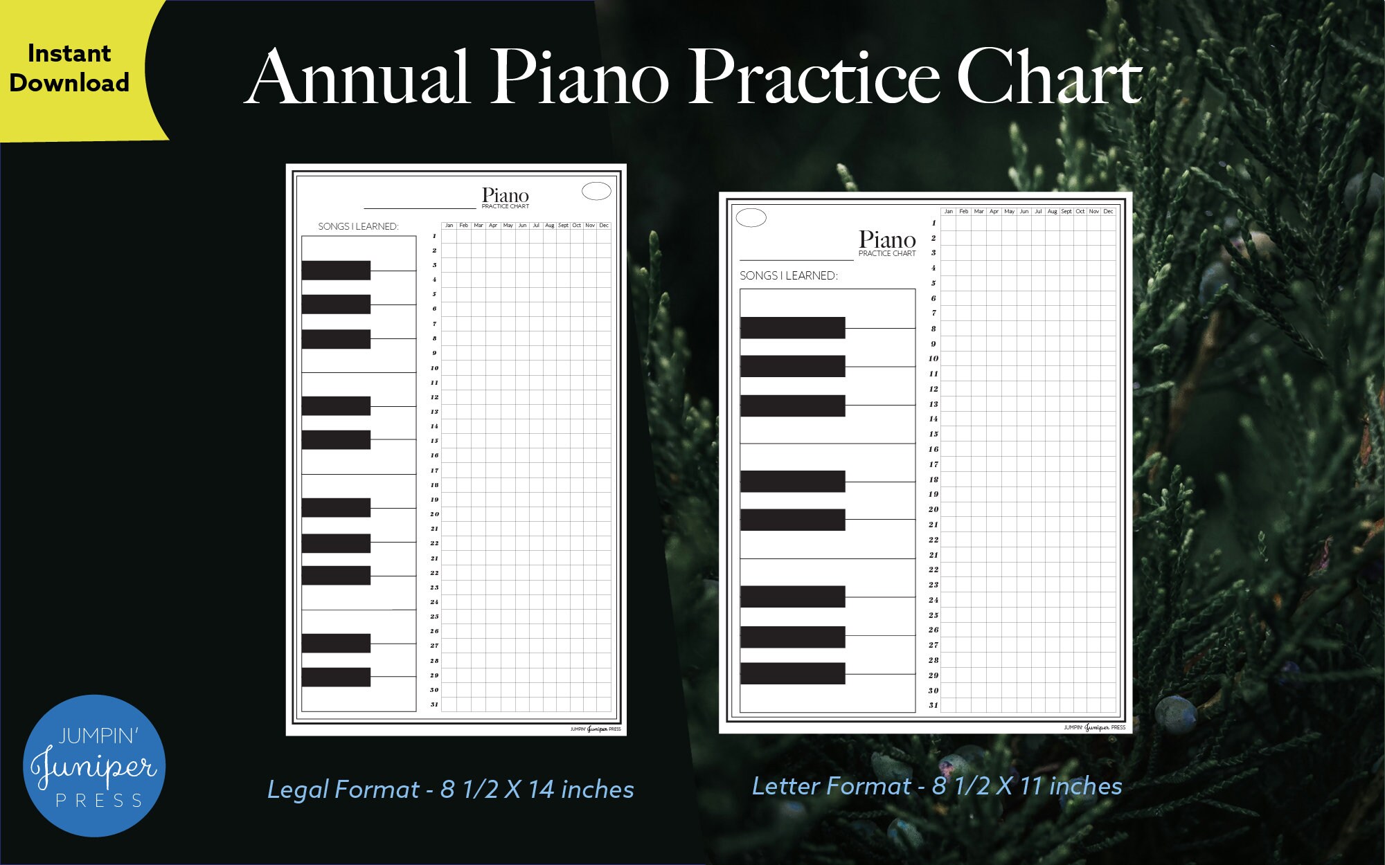 Piano Practice Chart Track Your Practice for the Entire Year Instant ...