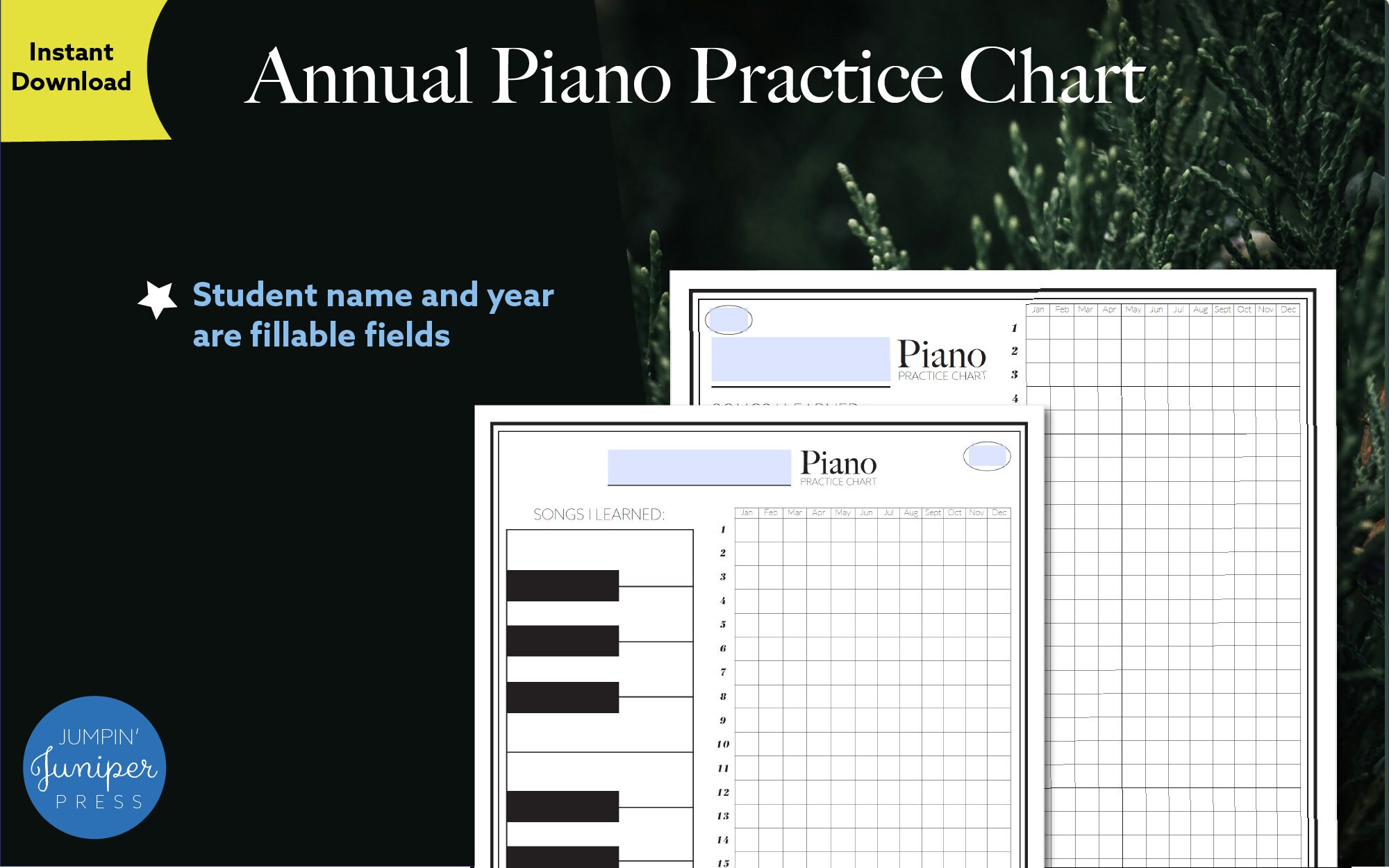 Piano Practice Chart Track Your Practice for the Entire Year Instant ...
