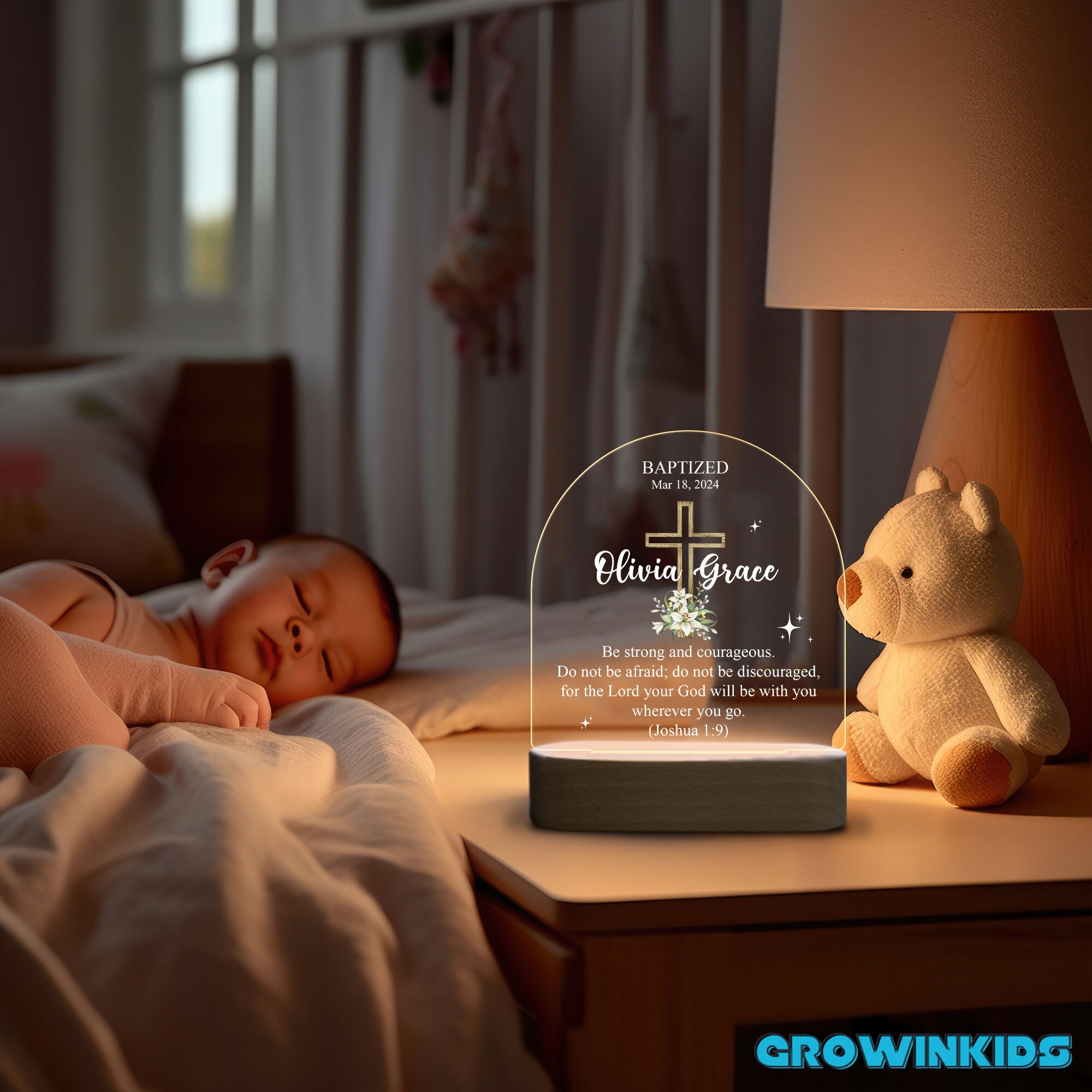 Bible Joshua 1:9 Night Light, Baptism Gift From Godparents, Catholic ...