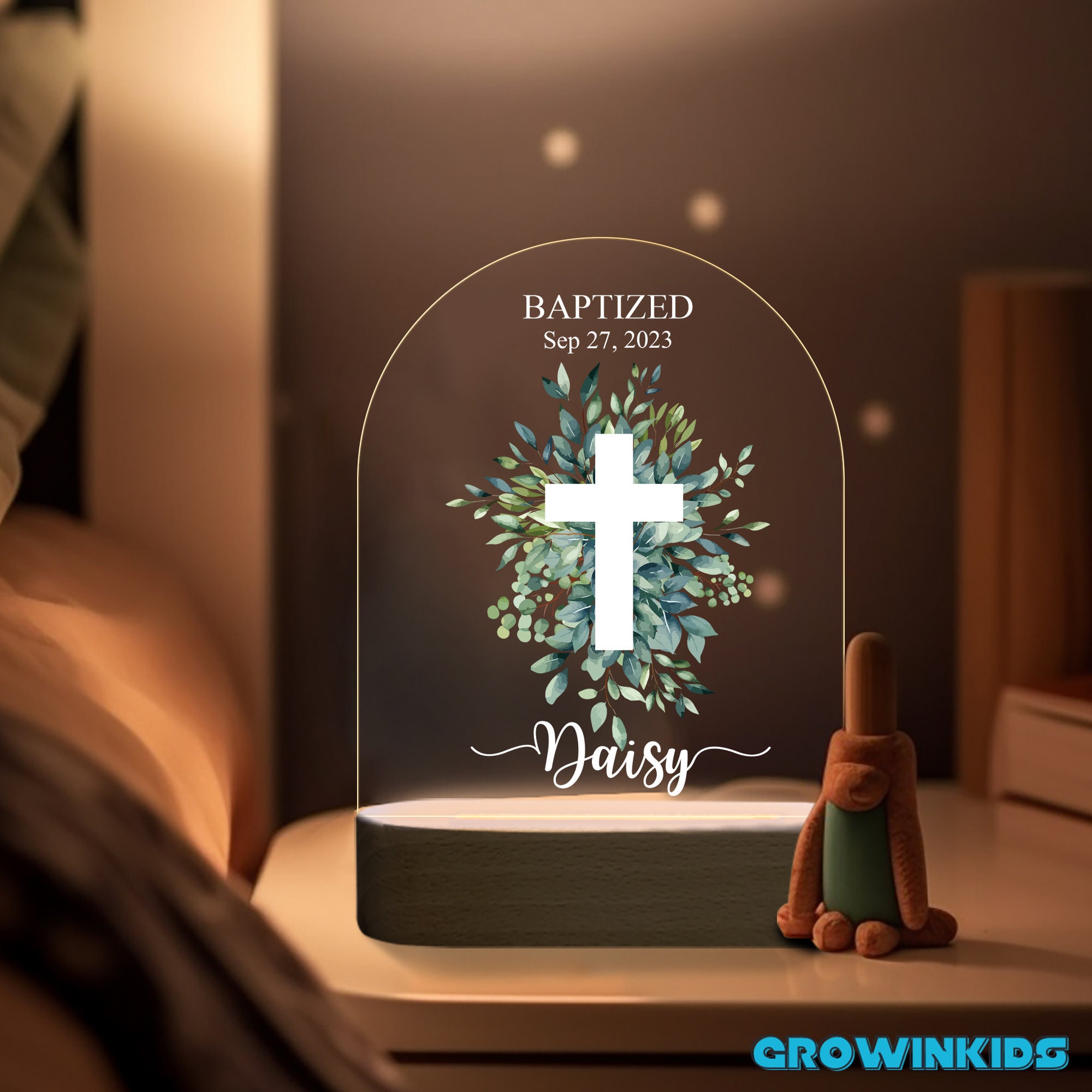 Baptism With Cross and Flower Night Light, Night Light for Kids, Baby ...