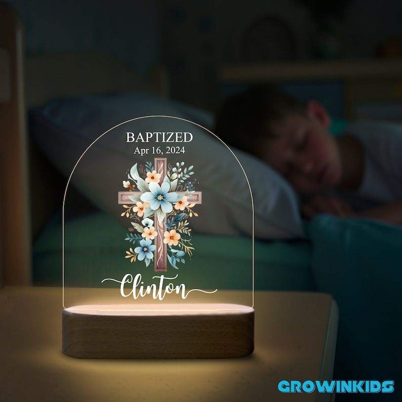 Baptism With Cross and Flower, Butterfly Night Light, Christening Gifts ...