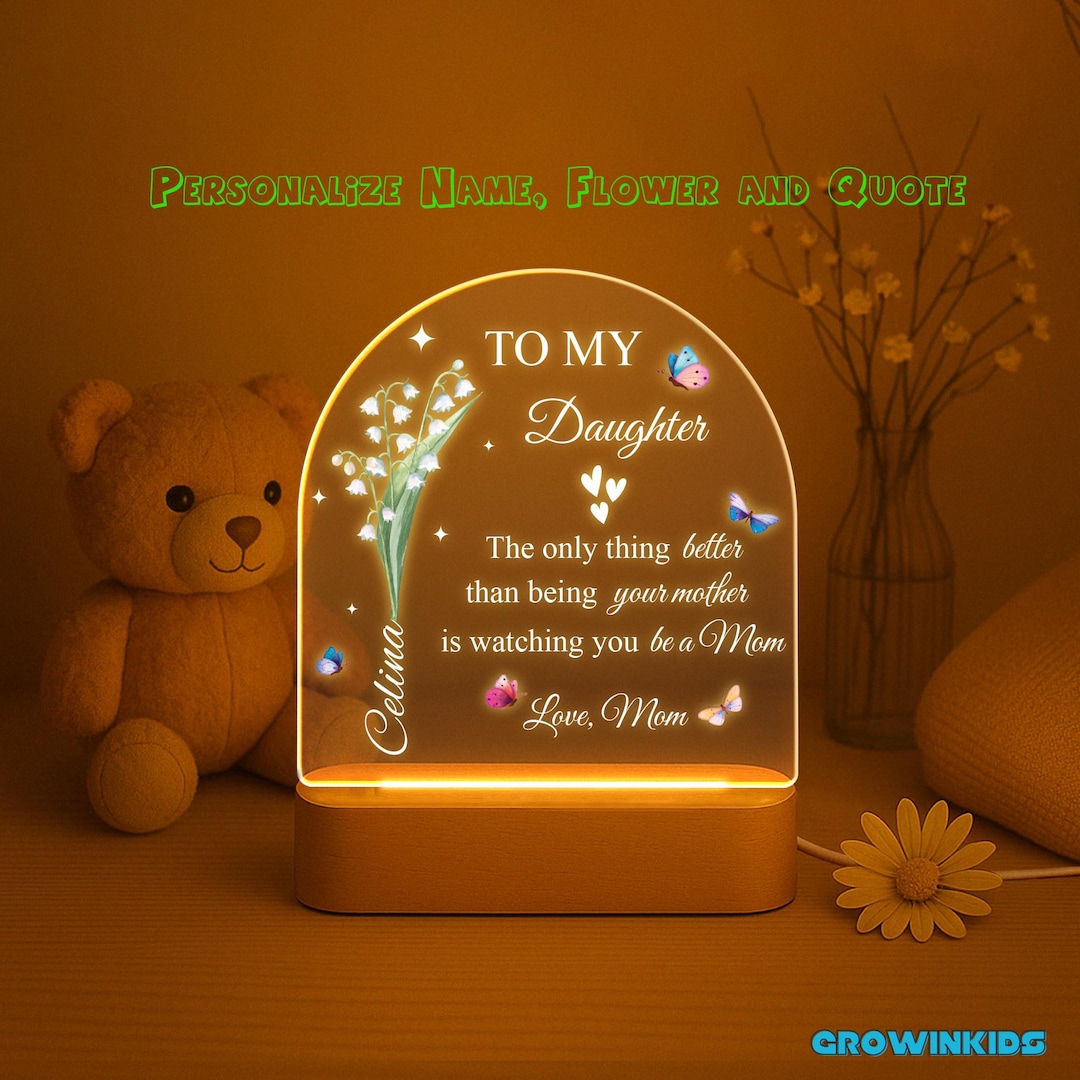 Personalized Daughter Night Light: Custom Name Flower, Engraved Acrylic ...