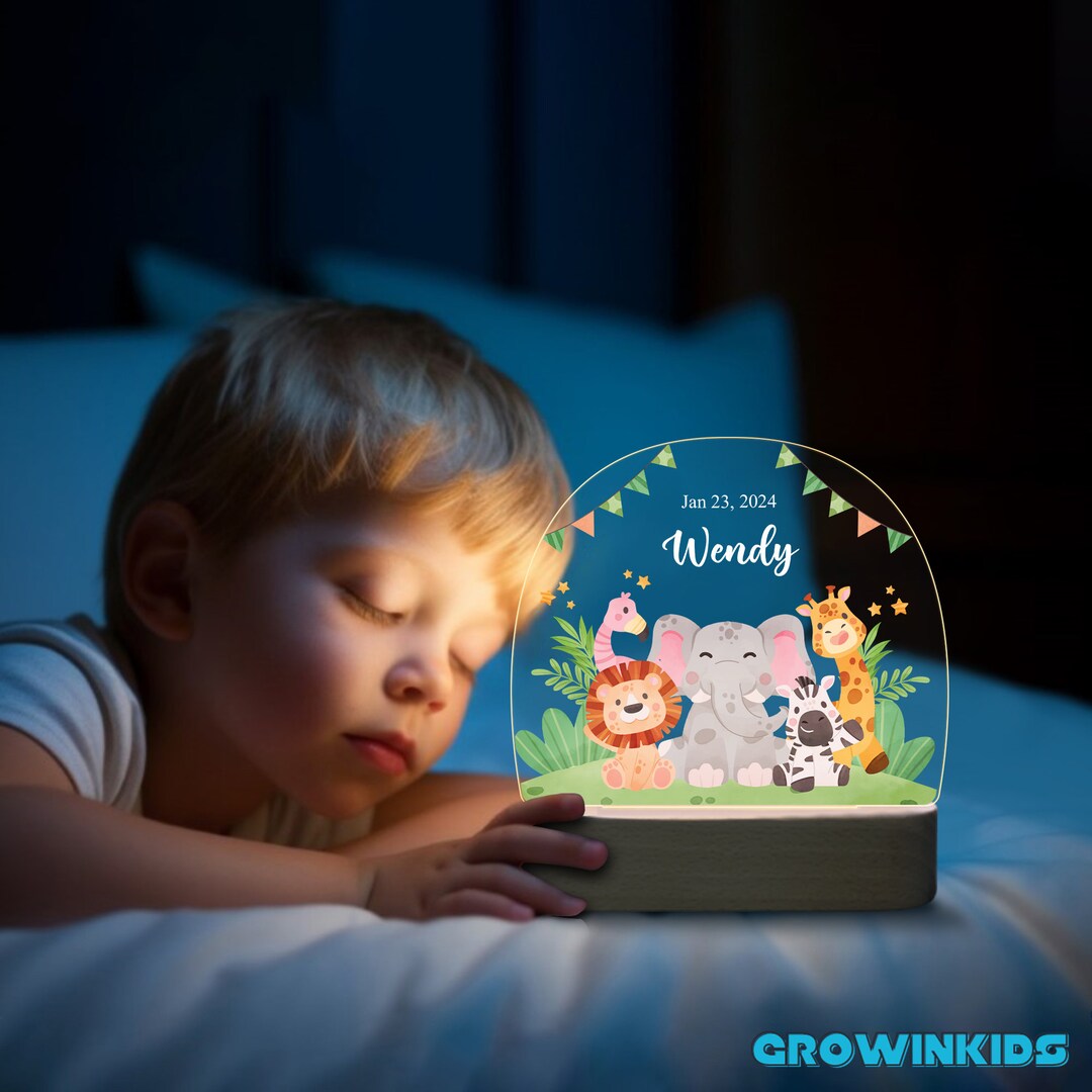 Baby Christmas Animals Night Light, Safari Animals Baby Name Table Lamp ...