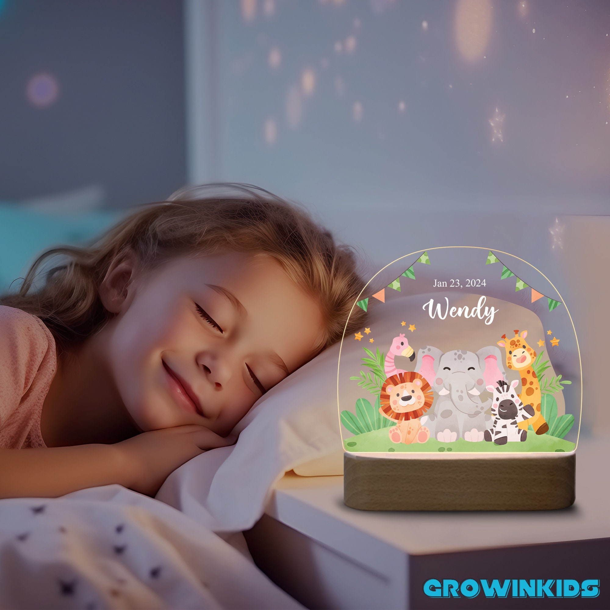 Baby Animals Night Light, Safari Animals Baby Name Table Lamp ...