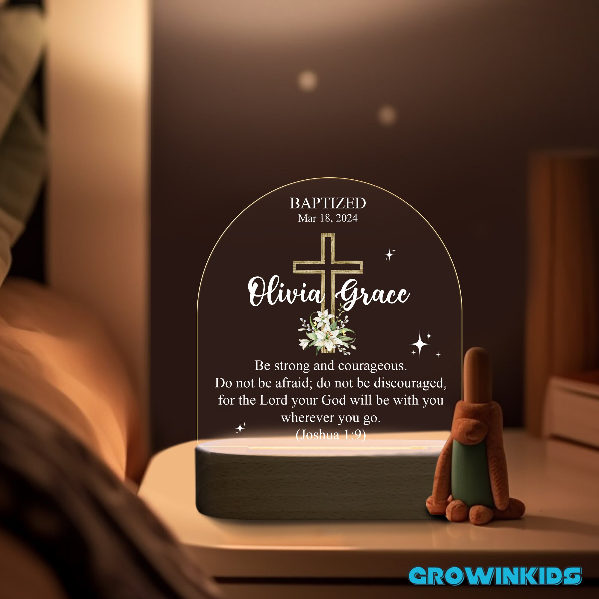 Bible Joshua 1:9 Night Light, Baptism Gift From Godparents, Catholic ...