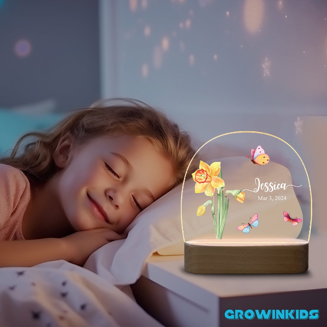 Personalized Birth Month Flower Night Light, Acrylic Night Light ...