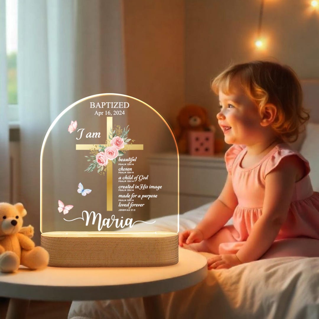 Personalized Baptism Night Light for Baby Girls - Custom Christian Gift ...