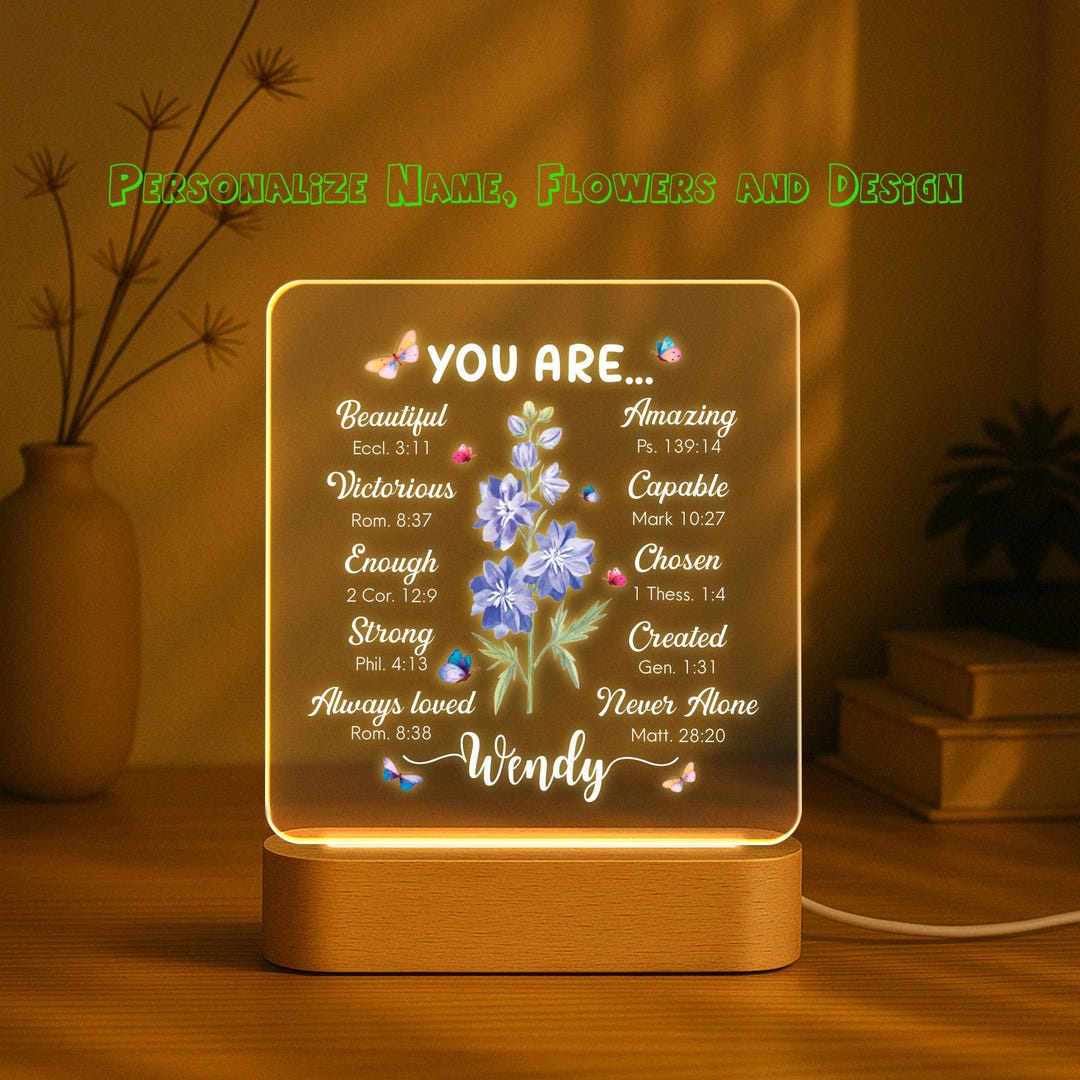 Personalized Bible Verse Night Light: Christian Floral Decor - Etsy