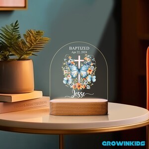Baptism With Cross and Flower, Butterfly Night Light, Christening Gifts ...