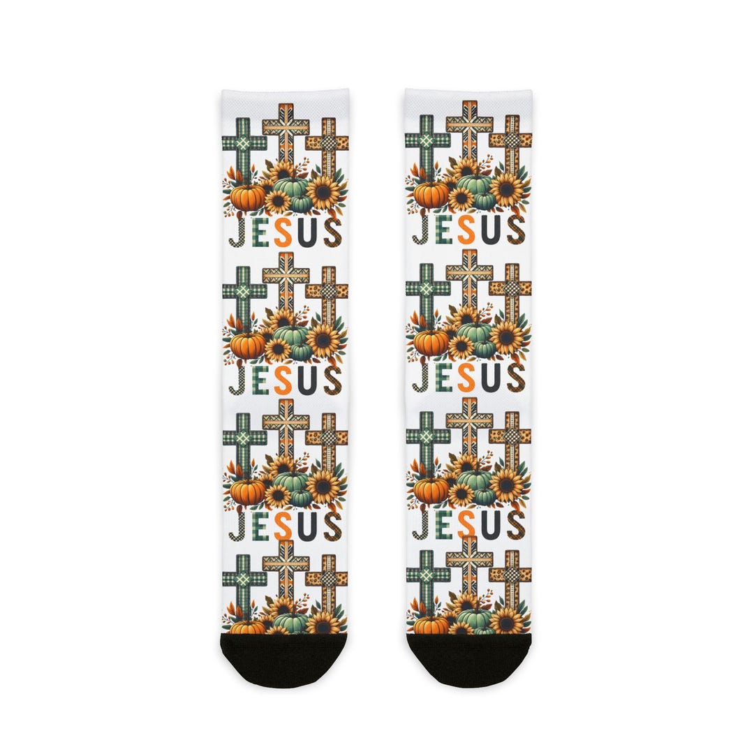 Christian Crew Socks, Cross, Pumpkin Jesus, Gifts, Fall Sock, Autumn ...
