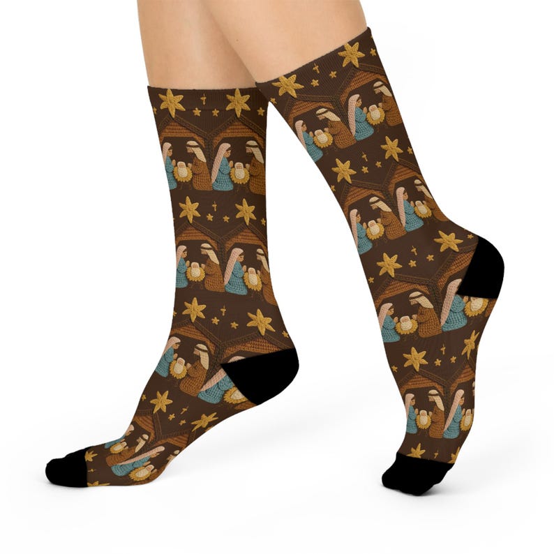 Nativity Scene Socks | Crew Socks With Mary Joseph Baby Jesus - Etsy