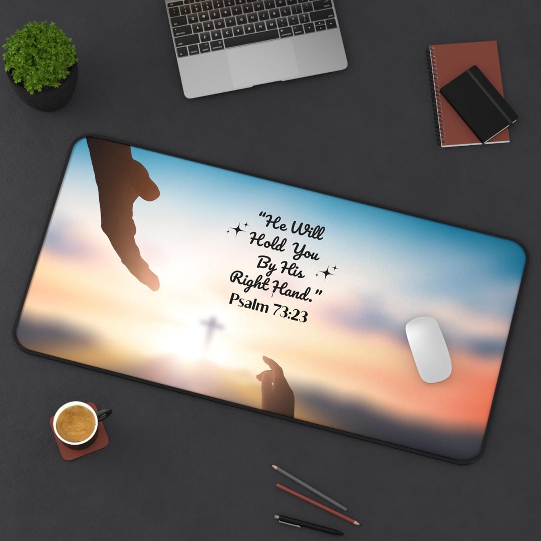 Personalized Desk Mat, Psalm 73:23 Christian Office Decor, Floral Bible ...