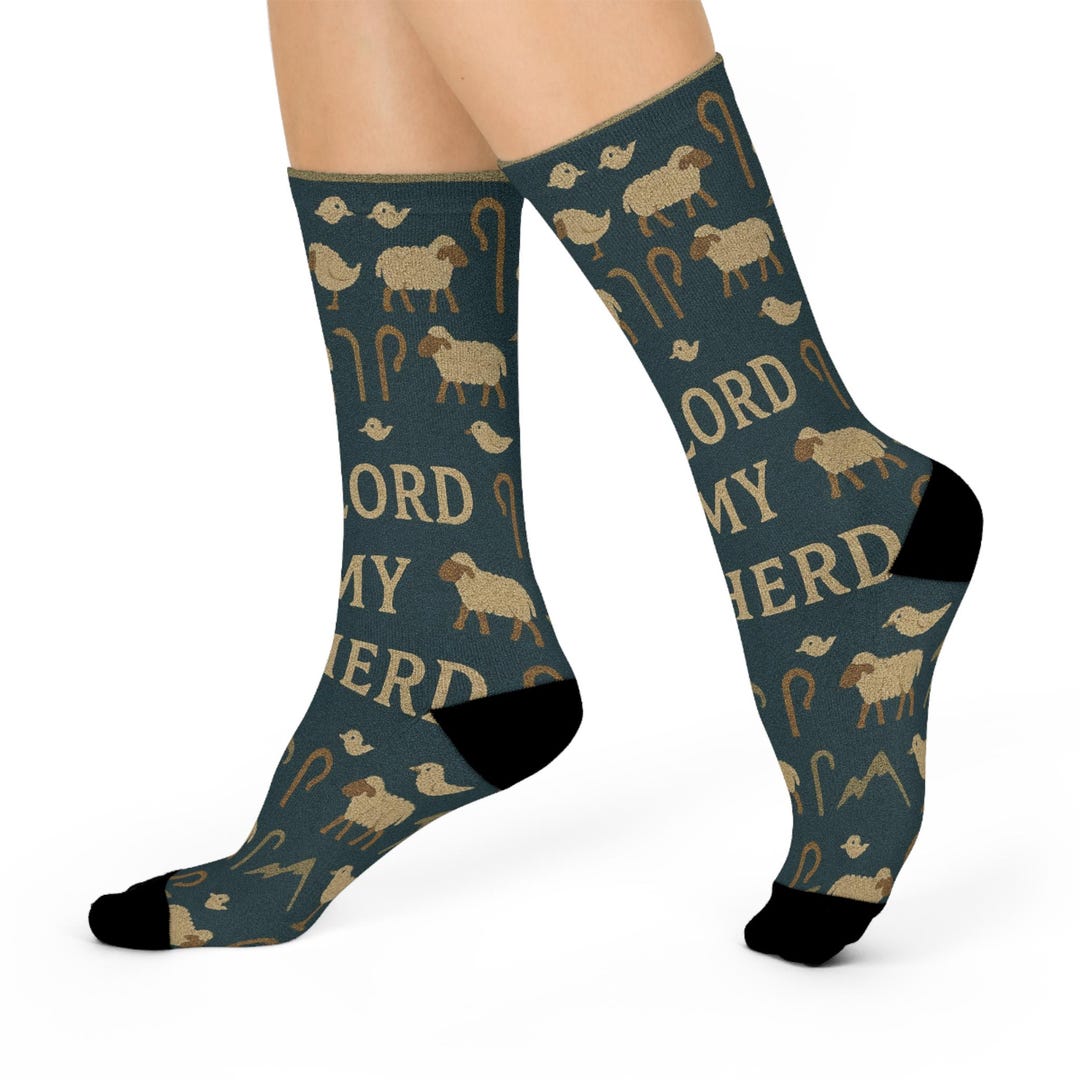 The Lord is My Shepherd Socks | Teal Sheep Crew Socks - Etsy