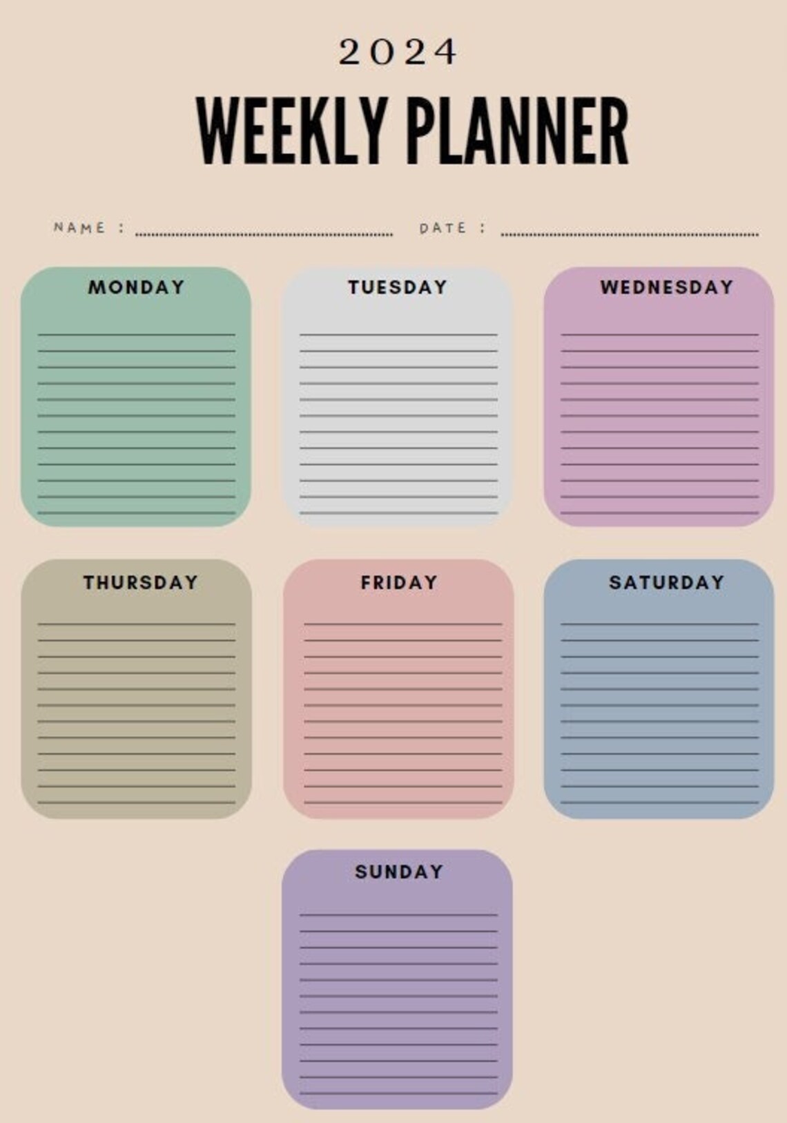 2024 Weekly Planner Canva Templates - Etsy