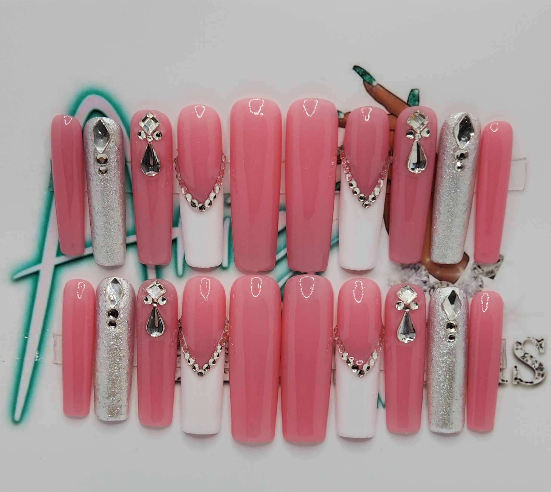 Pink Diamond Nails - Etsy