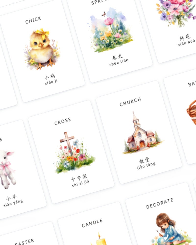 24 Easter Bilingual Flashcards / English to Japanese, Chinese, Korean ...