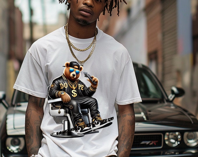 Hip Hop Football Graffiti Bear DTF Transfer, Cartoon Design, Ready to ...