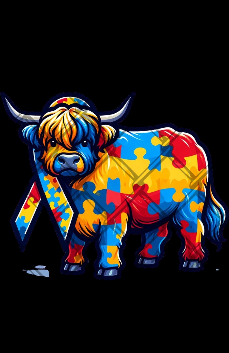 Highland Cow Autism Png Sublimation Design Download, Autism Awareness ...