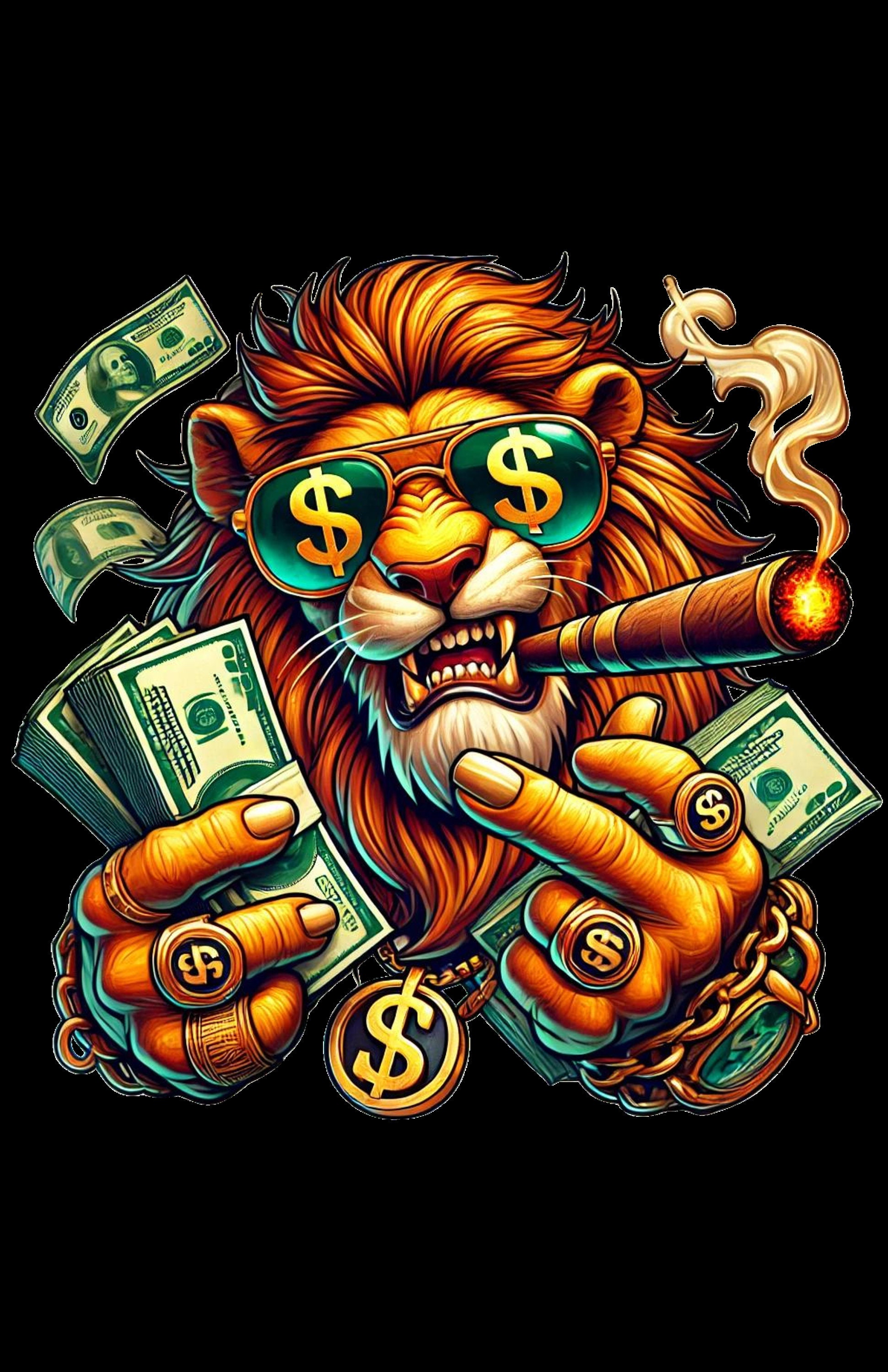Gangster Lion With Cigar Png, Urban Sublimation Design, Money Bills ...