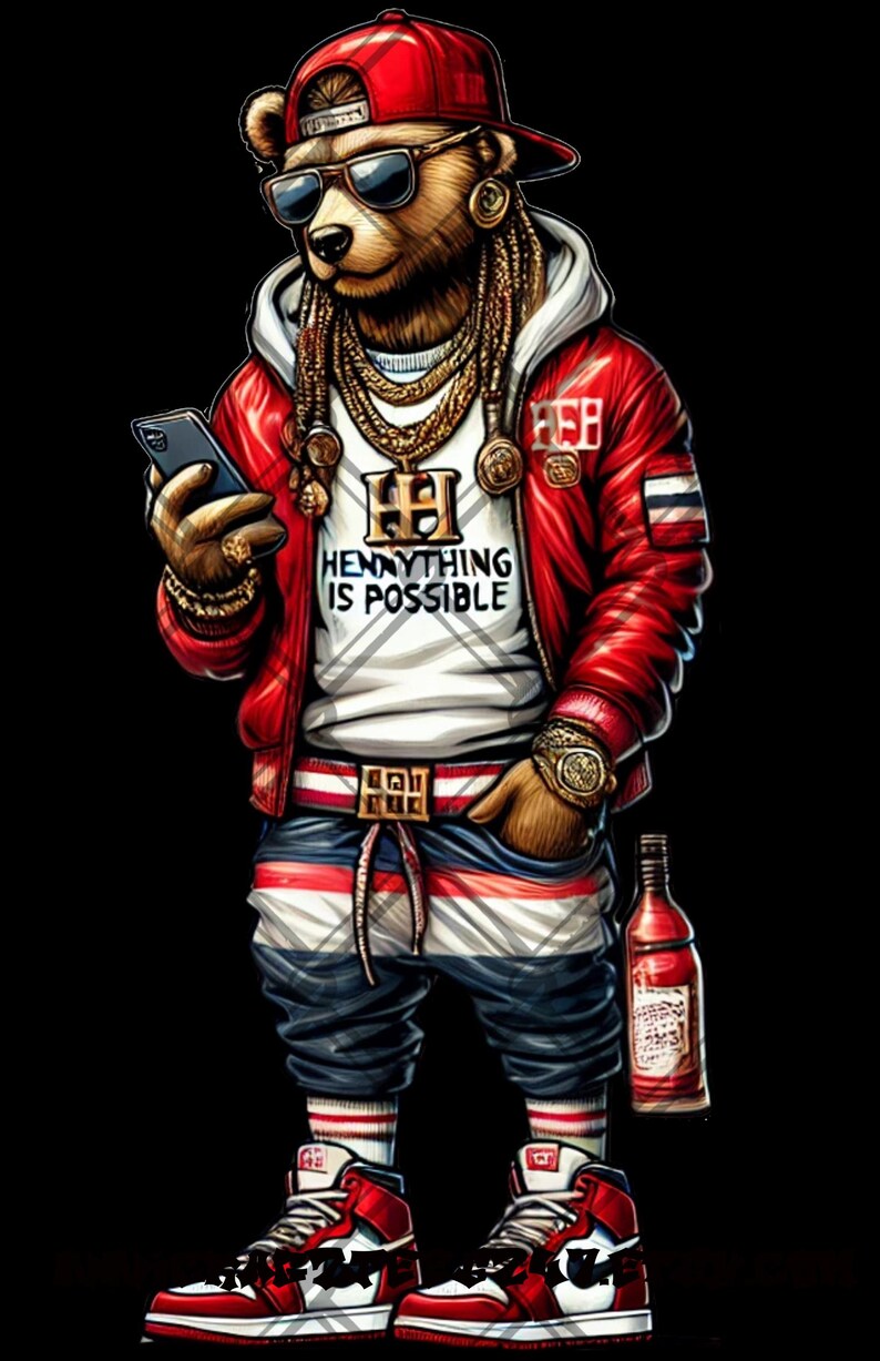 RED Teddy PNG, Red Bear, Digital Download, Hip Hop Graffiti Bear ...