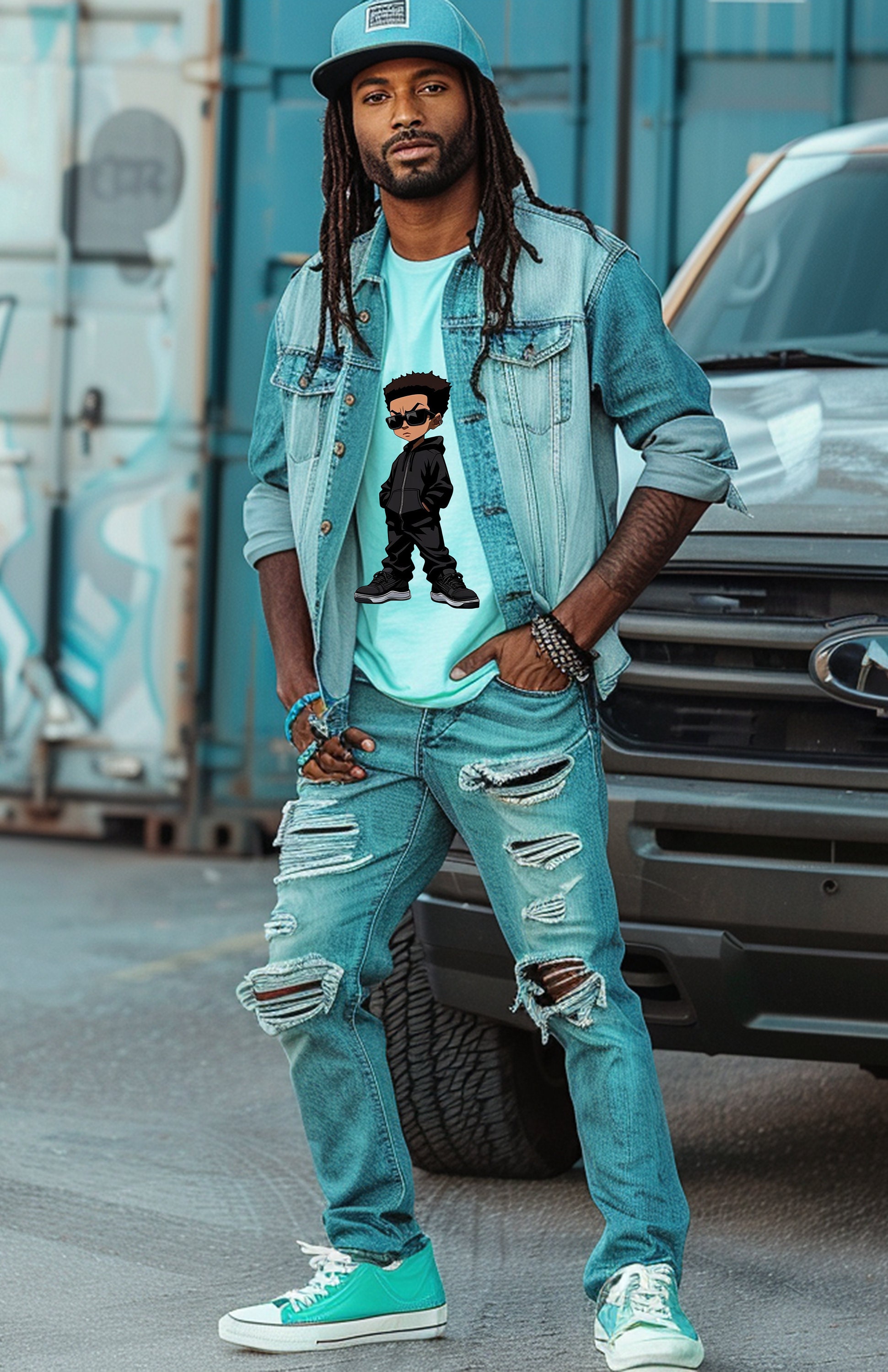 Boondocks Style Rapper Cartoon: Urban Streetwear PNG, Cricut - Etsy