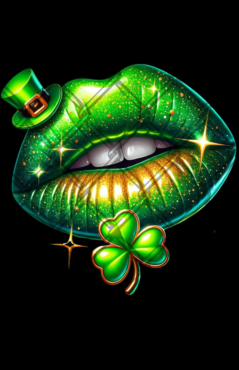 Lips, Trendy Lip, Gold Sparkle, Green Lip, Green Lips Clipart, Glam ...