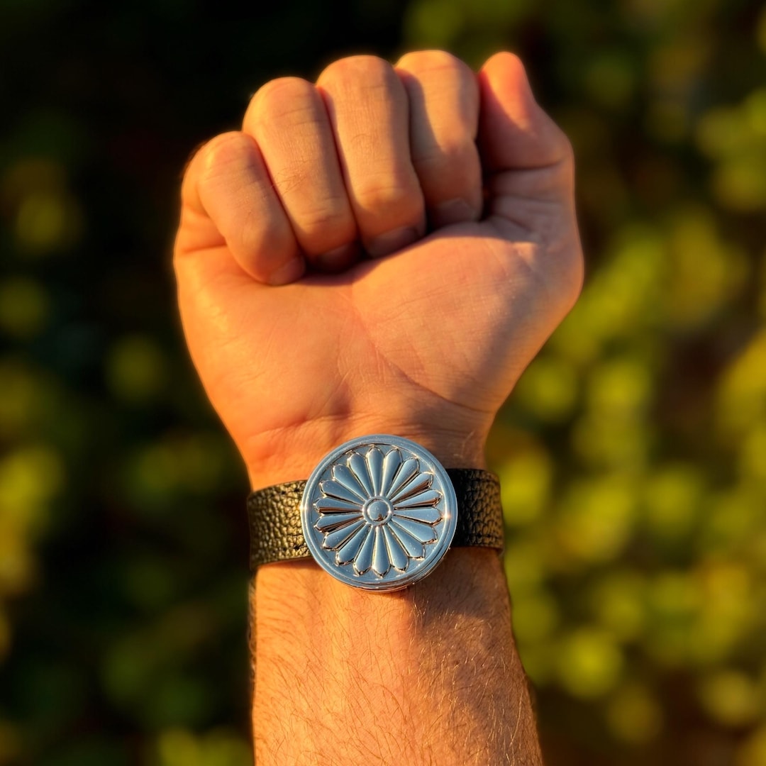 Ancient Sumerian Genuine Leather Wrist Band/bracelet With Heavy Solid ...