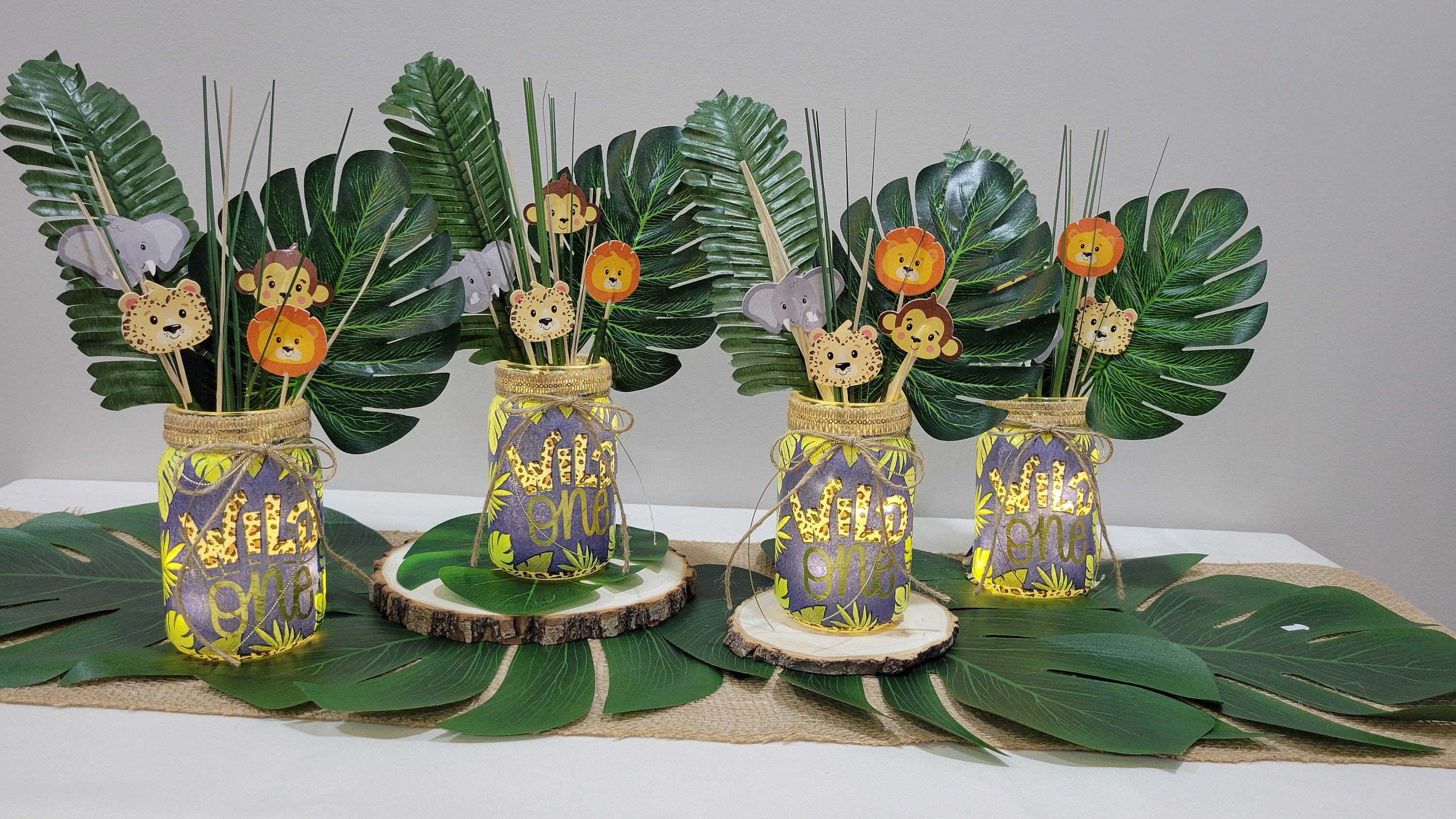 Safari Centerpiece, Lighted Table Decor, Wild One Kids Party ,baby ...