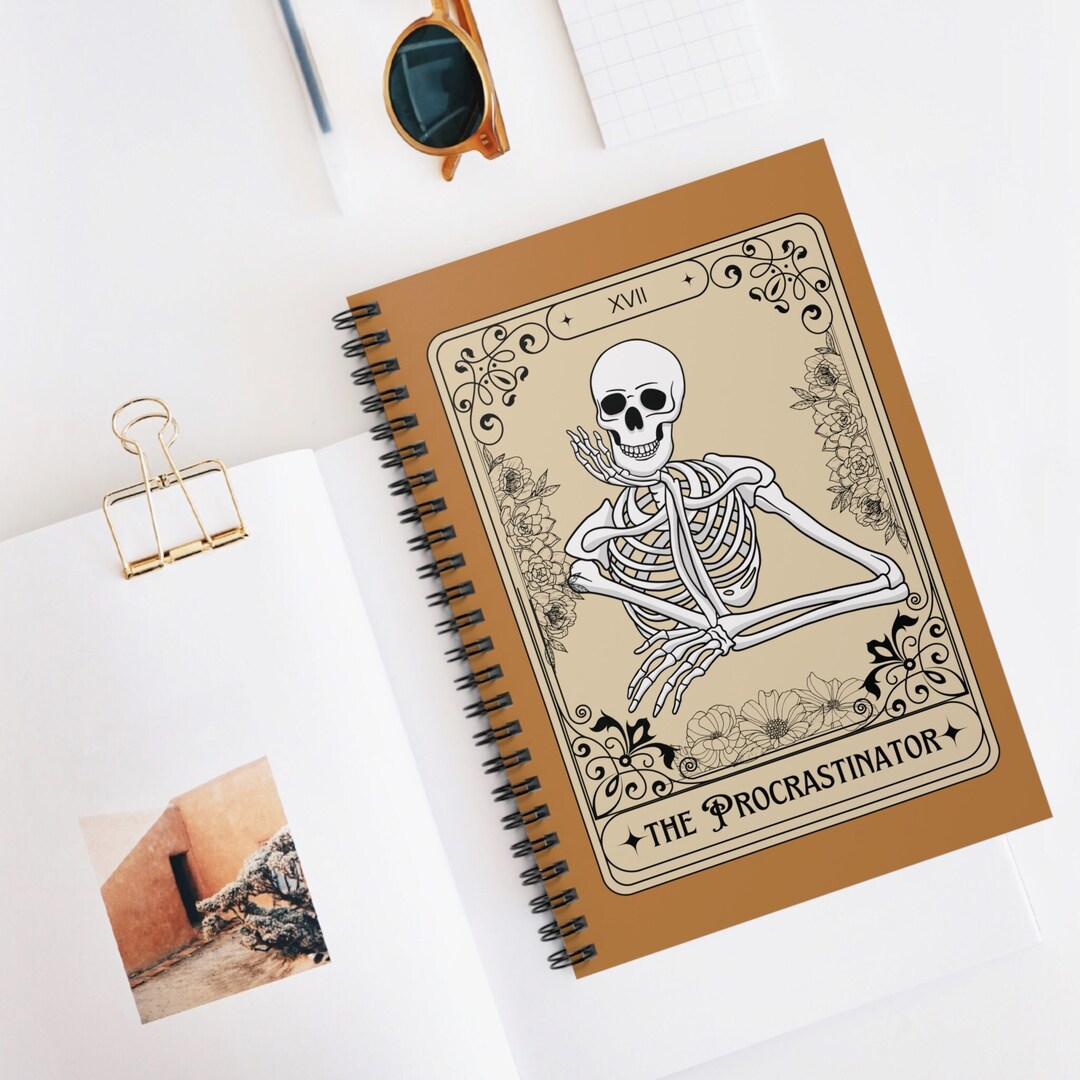 The Procrastinator Tarot Card Skeleton Spiral Notebook, Funny Sarcastic Journal Halloween Gift ...