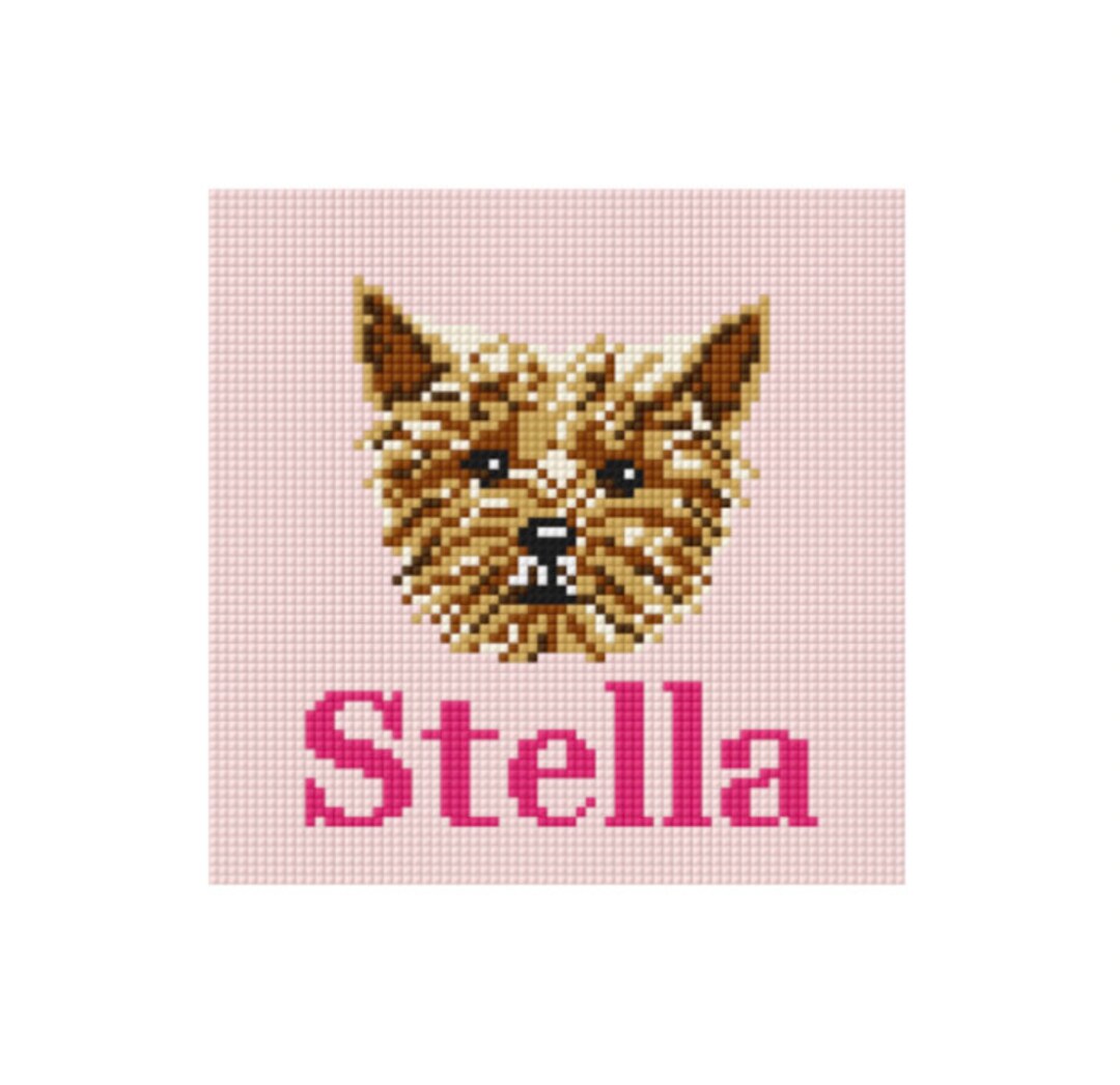 Yorkie Portrait With Custom Name | Digital Needlepoint Pattern PDF - Etsy