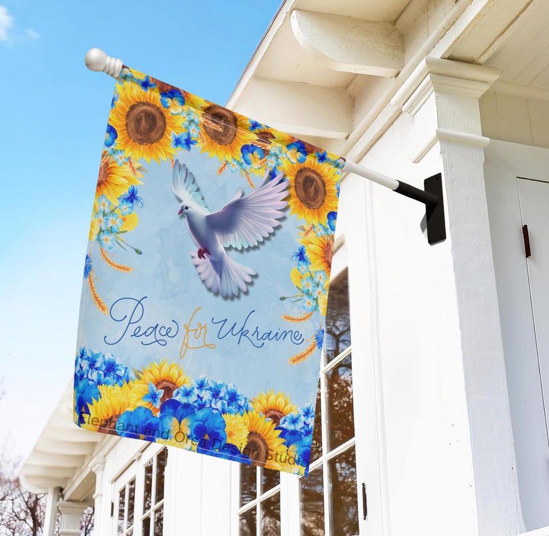 Support Ukraine Flag Peace for Ukraine House Banner Sunflower Dove ...
