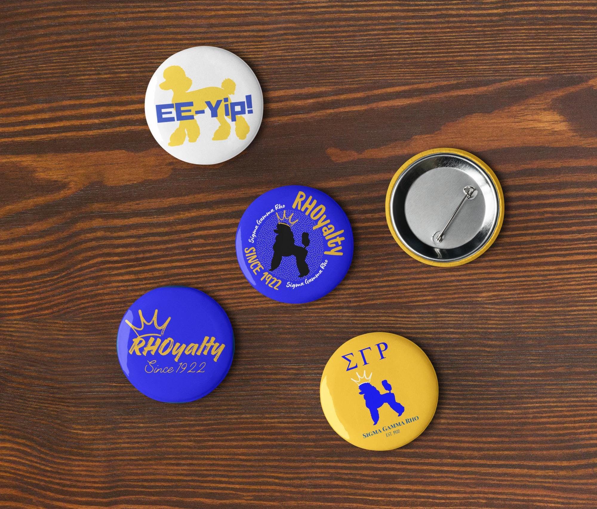 Royal Blue and Gold 5-pack Pin Buttons - Sgrho Paraphernalia, Sorority ...