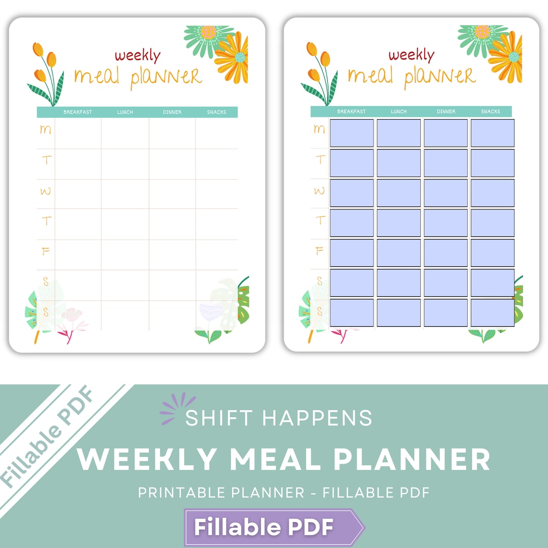 Meal Planner, PDF Editable Template, Printable Food, Food Planner, Meal ...