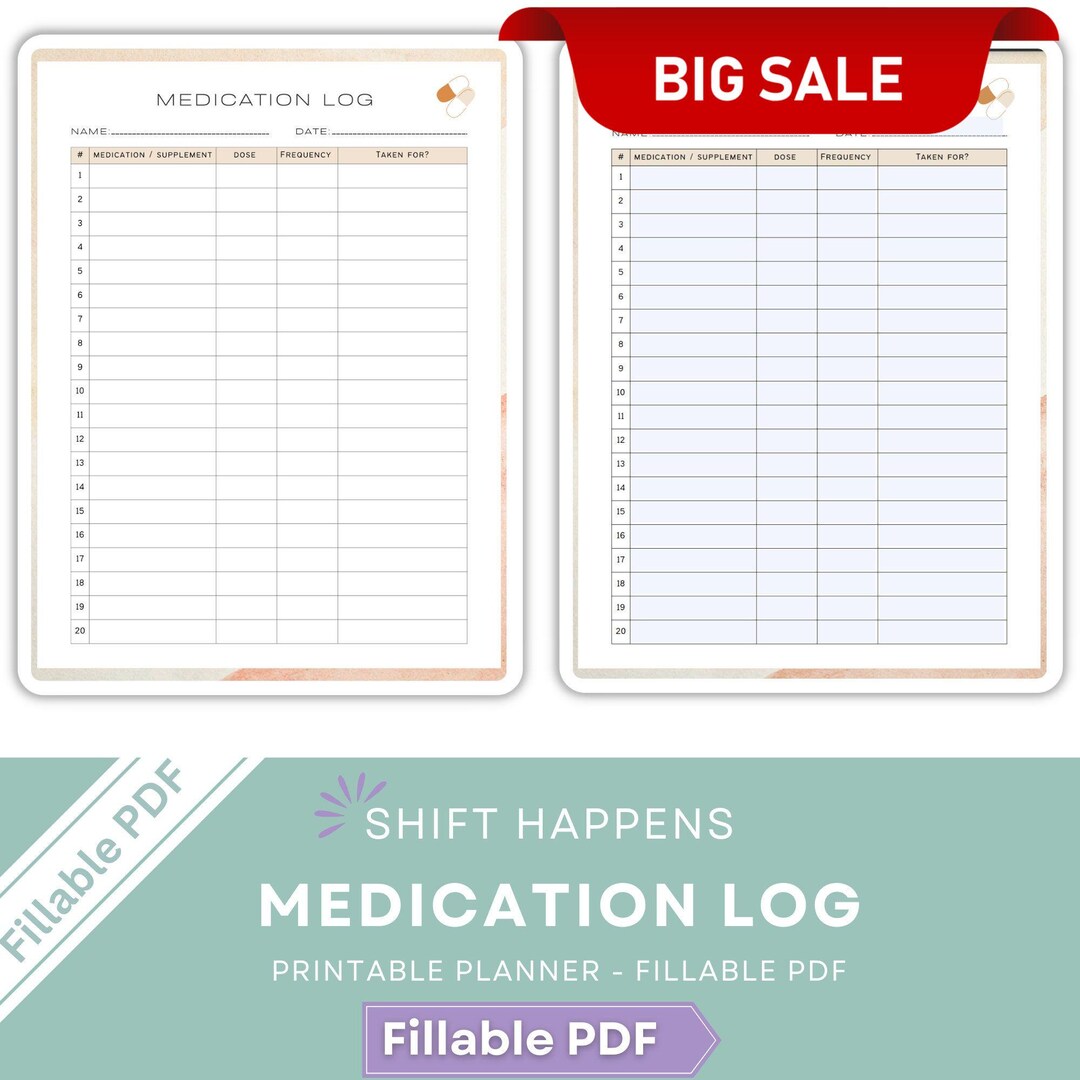 Printable, Printable Medication Tracker, Wellness Planner, Medication ...