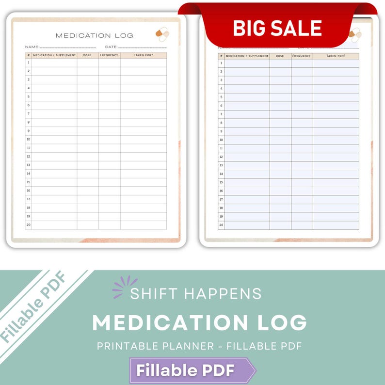 Printable, Printable Medication Tracker, Wellness Planner, Medication ...