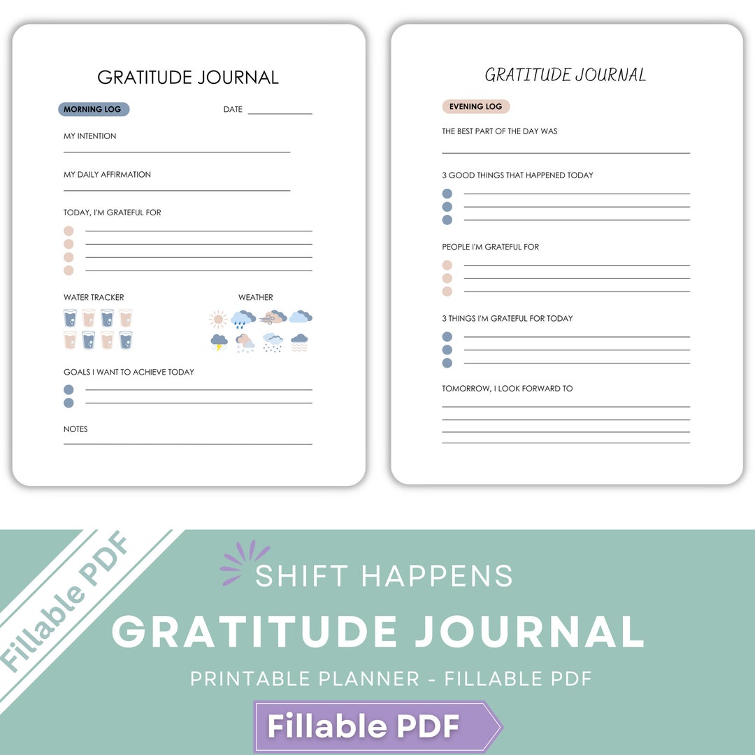 Gratitude Journal Printable Editable PDF Planner for Daily Thankfulness ...