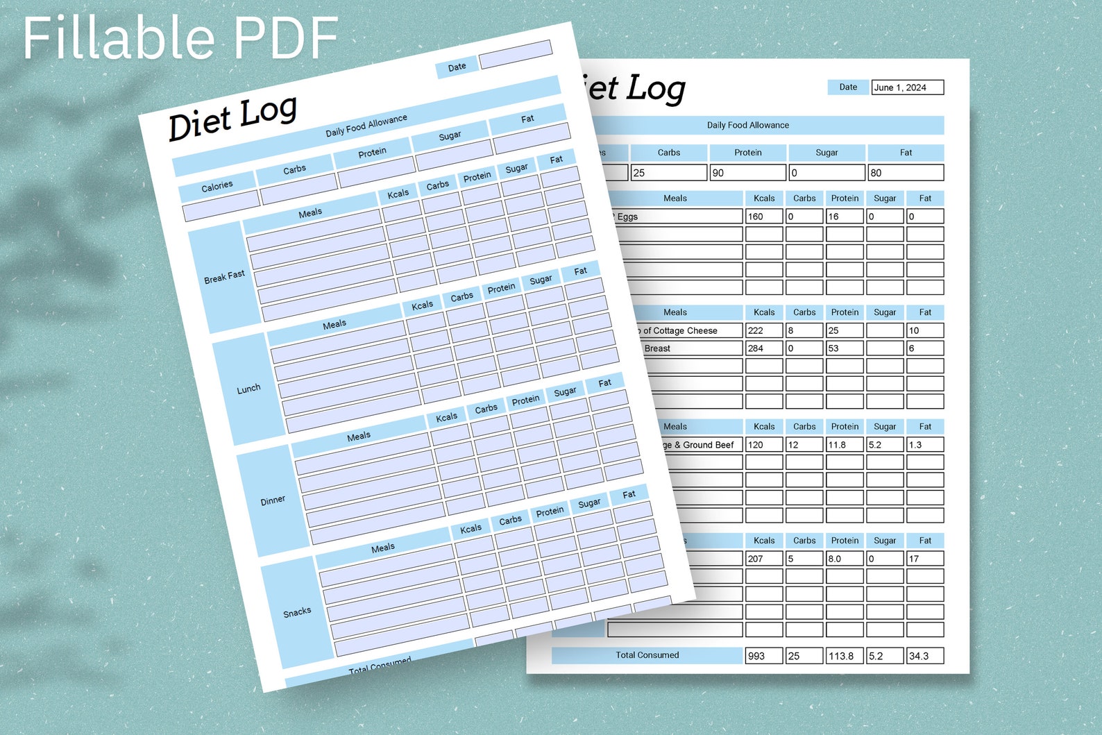 Printable Diet, Printable Food, Food Planner, Meal Tracker, Meal ...