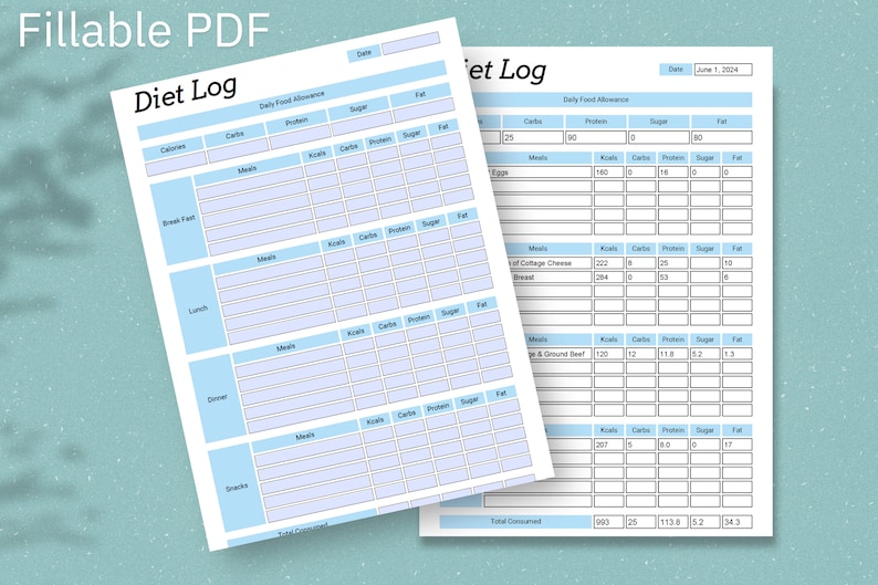 Printable Diet, Printable Food, Food Planner, Meal Tracker, Meal ...