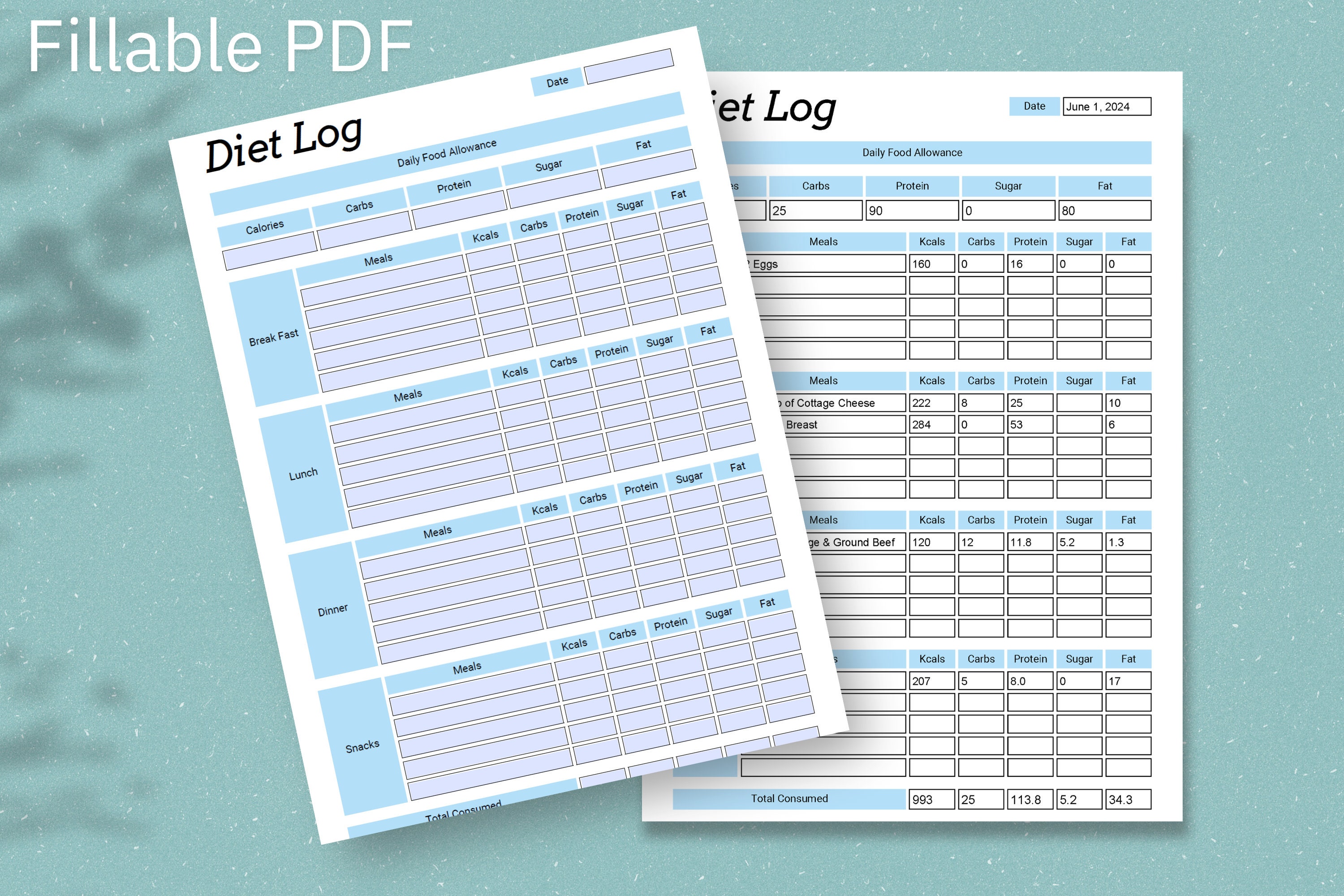 Printable Diet, Printable Food, Food Planner, Meal Tracker, Meal ...