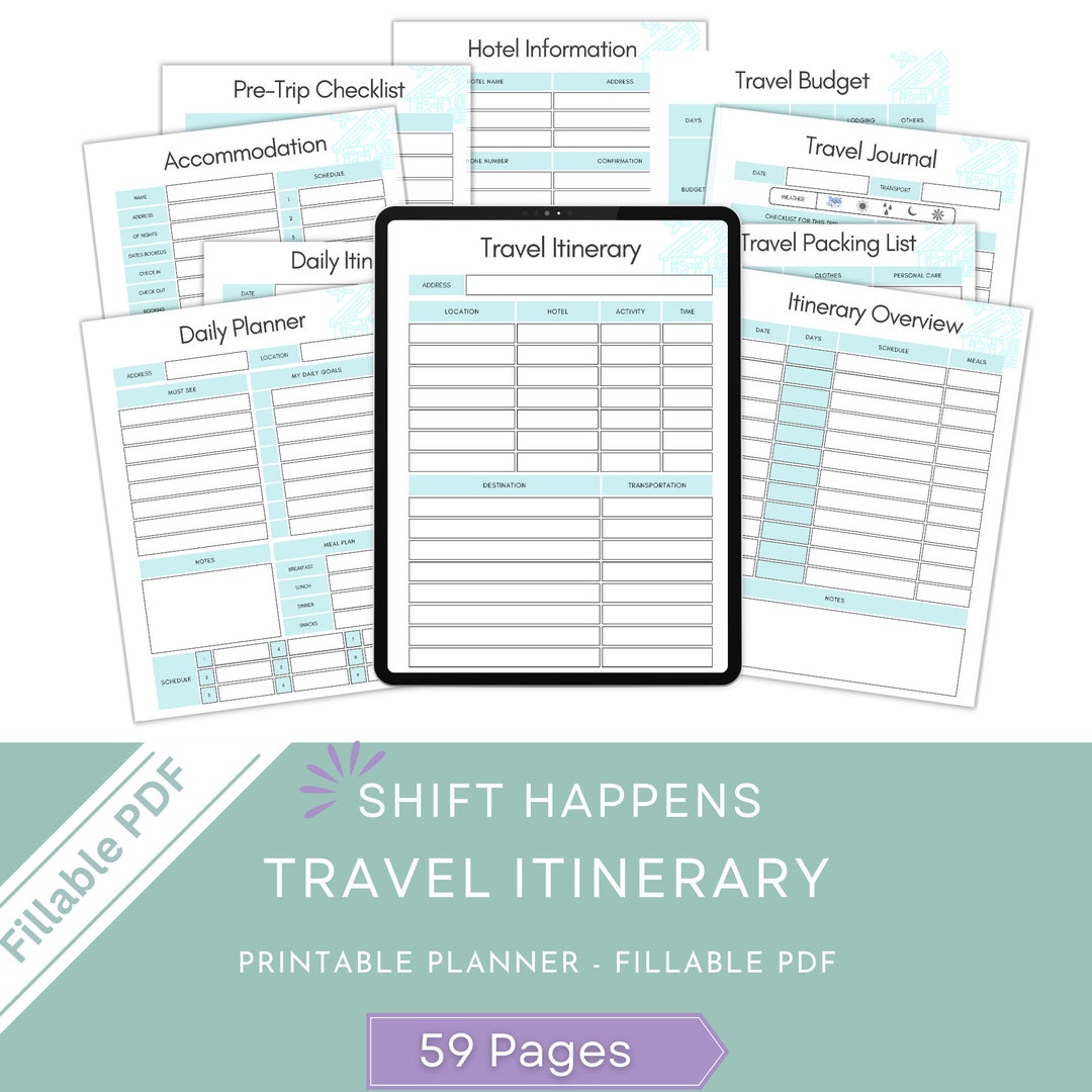 Printable Travel Itinerary, Editable Travel Itinerary, Travel Organizer ...